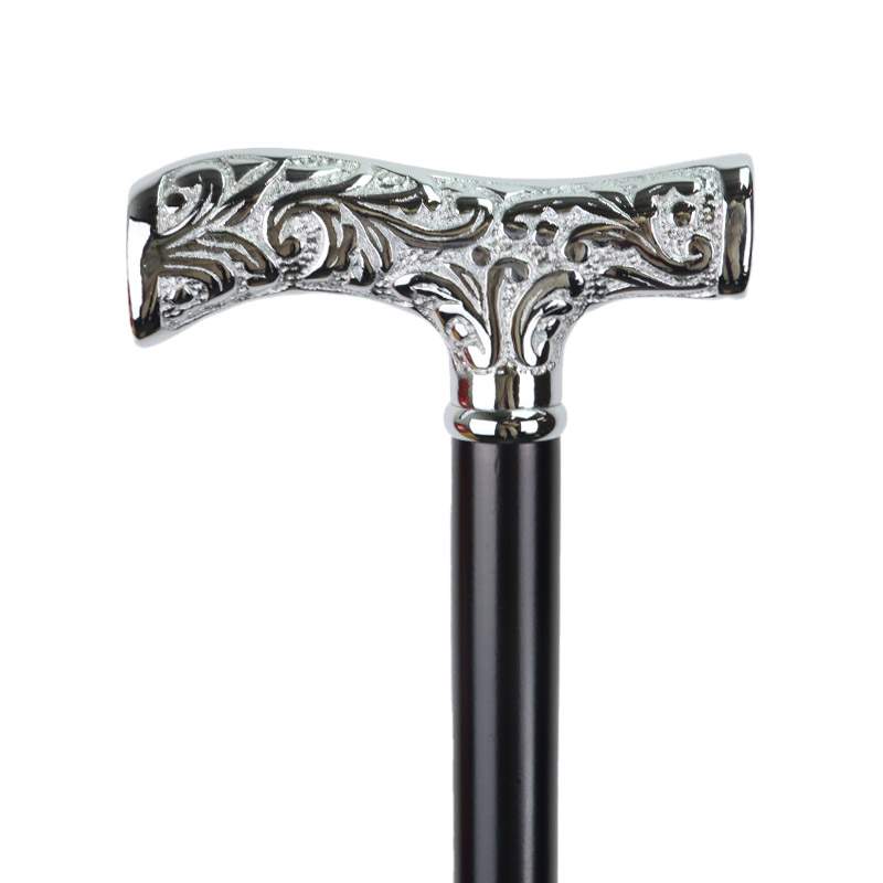 Embossed Leaf-Handle Chrome Dress Cane - WalkingSticks.co.uk