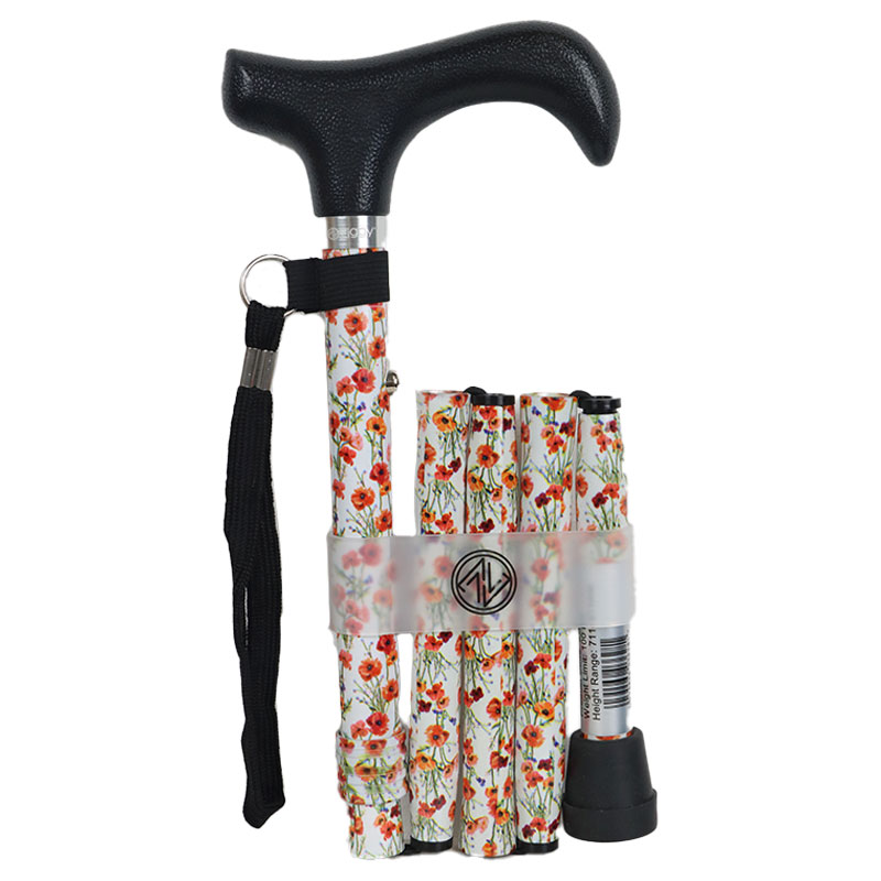 Poppy-Pattern Short Walking Stick - WalkingSticks.co.uk