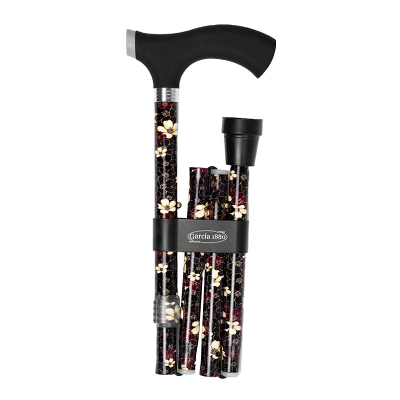 Maroon Floral Folding Derby Cane - WalkingSticks.co.uk
