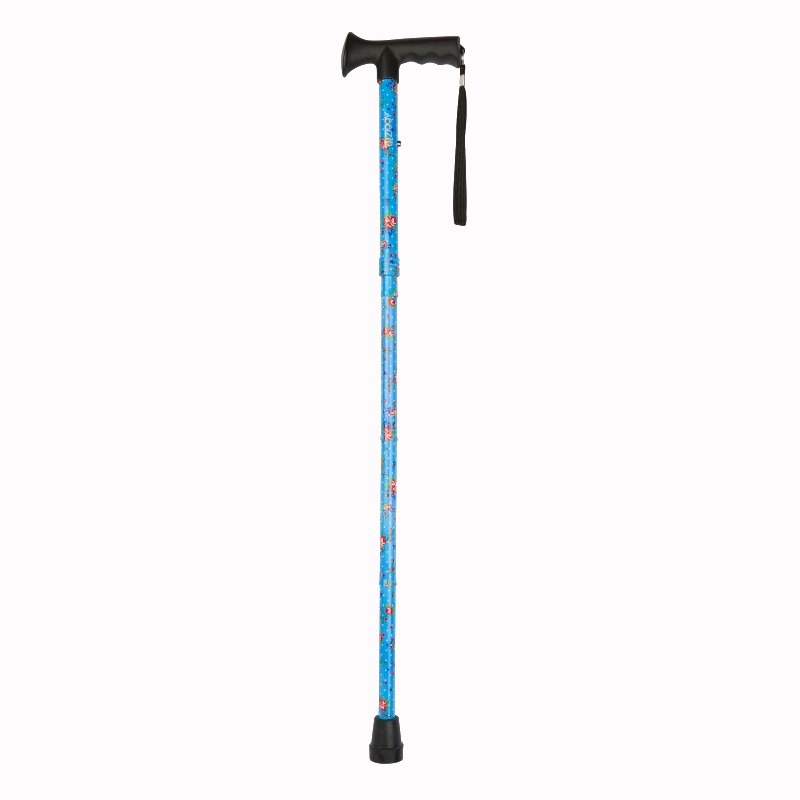 Adjustable Blue Floral Walking Stick - WalkingSticks.co.uk