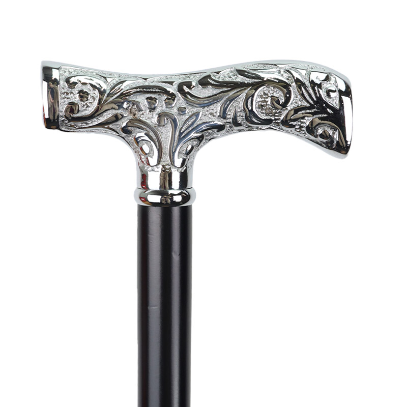 Embossed Leaf-Handle Chrome Dress Cane - WalkingSticks.co.uk