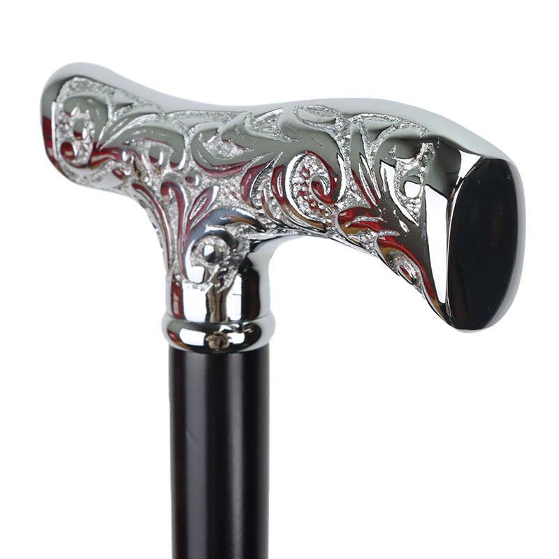 Embossed Leaf-Handle Chrome Dress Cane - WalkingSticks.co.uk