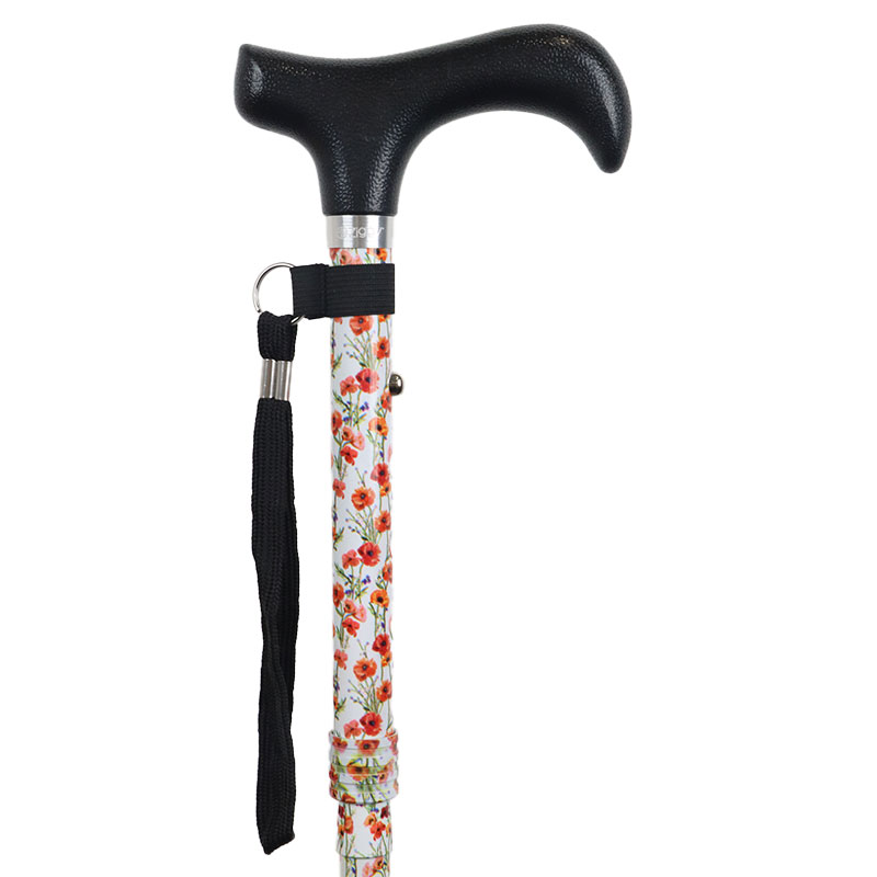 Poppy-Pattern Short Walking Stick - WalkingSticks.co.uk
