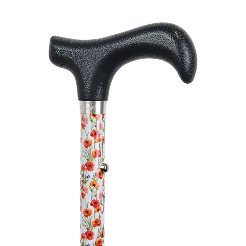 Poppy-Pattern Short Walking Stick - WalkingSticks.co.uk