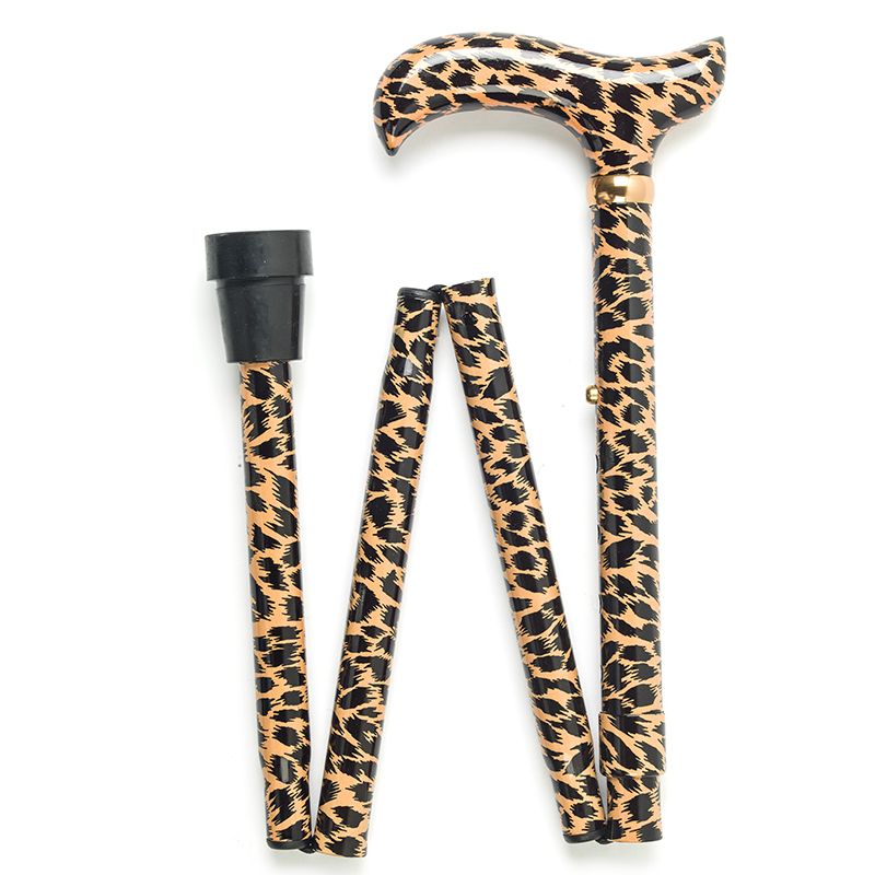 Adjustable Derby Handle Folding Leopard Print Walking Stick ...
