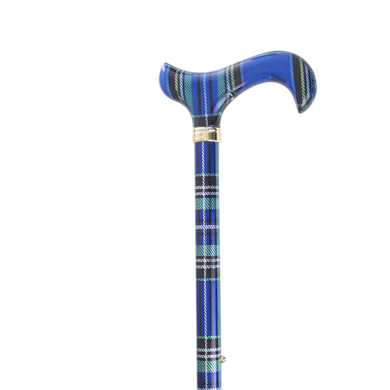 Blue Tartan Derby Walking Cane - WalkingSticks.co.uk