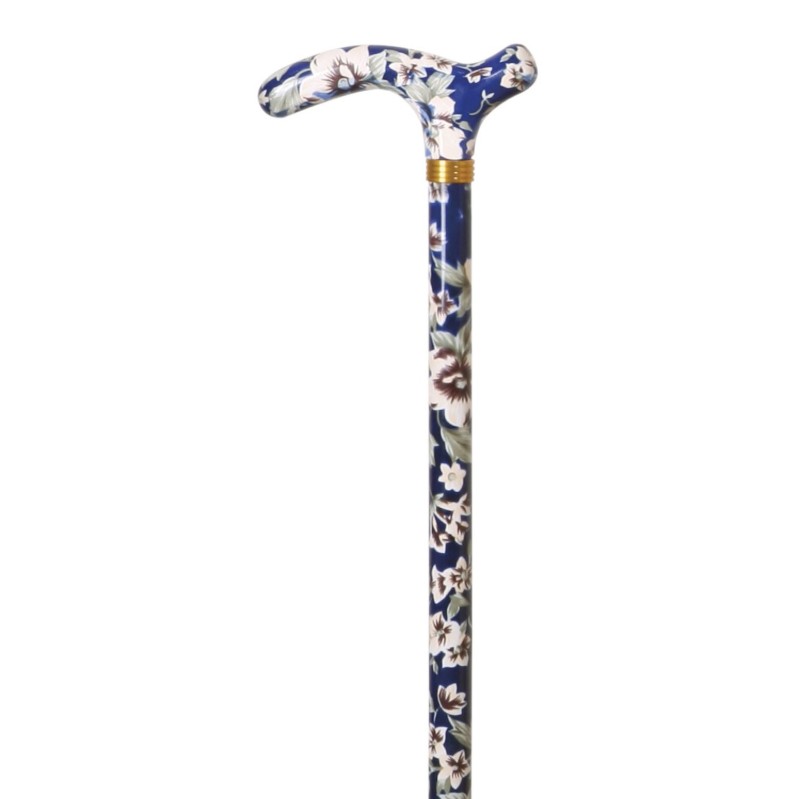 Adjustable Blue Floral Walking Stick - WalkingSticks.co.uk