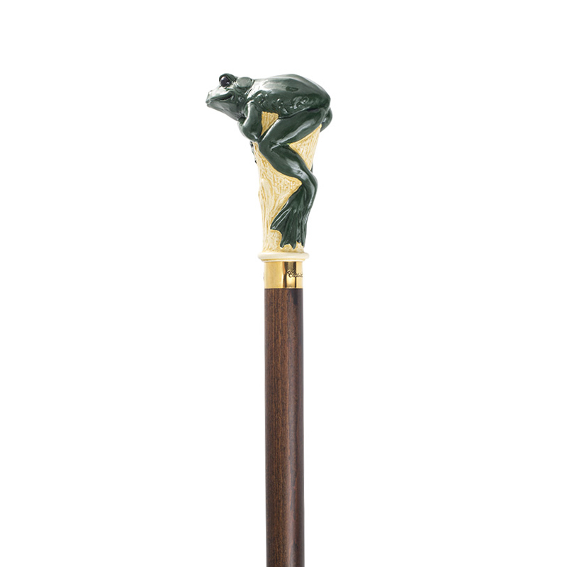 Hand Painted Green Frog Hardwood Cane - WalkingSticks.co.uk
