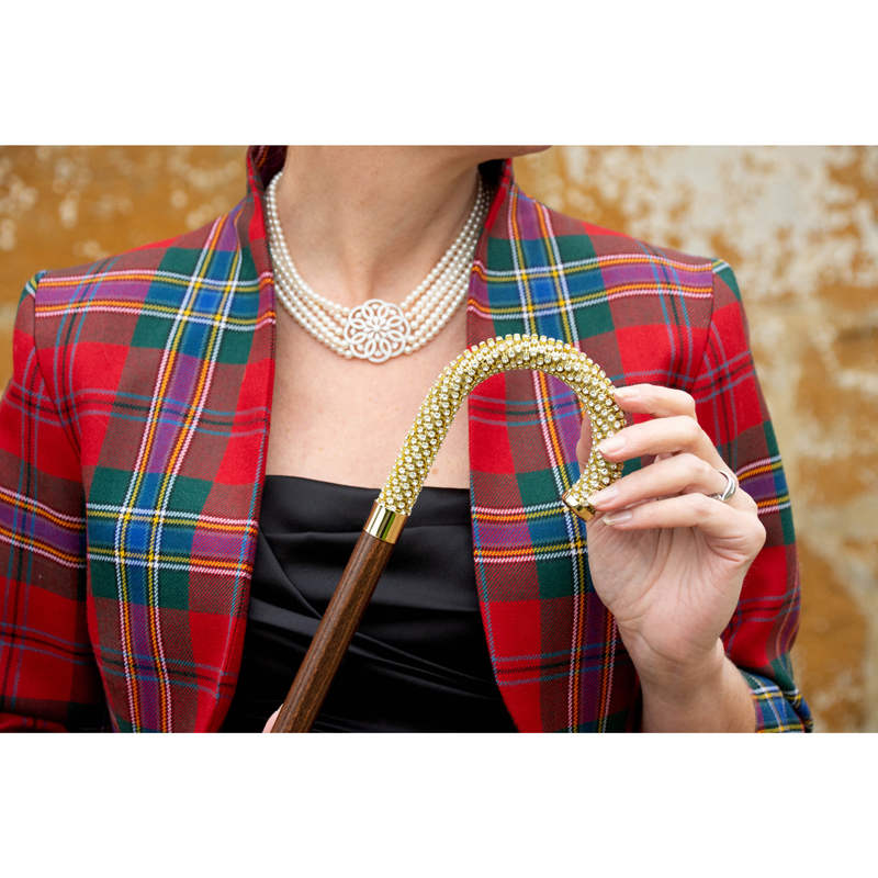 Hardwood Crook Cane with Swarovski Handle - WalkingSticks.co.uk