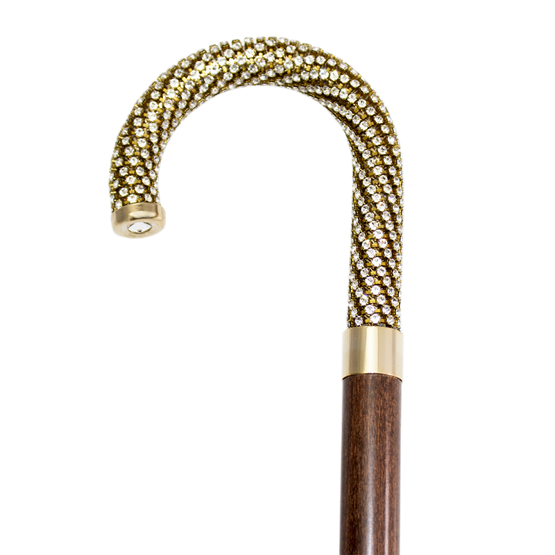 Hardwood Crook Cane with Swarovski Handle - WalkingSticks.co.uk