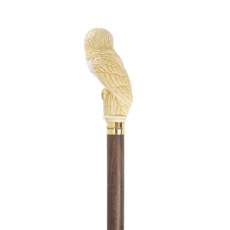 Imitation Ivory Barn Owl Hardwood Cane - WalkingSticks.co.uk
