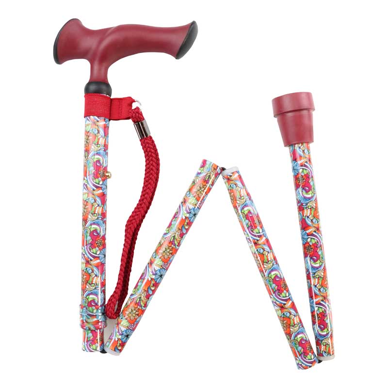 Red Floral Aluminium Walking Stick - WalkingSticks.co.uk
