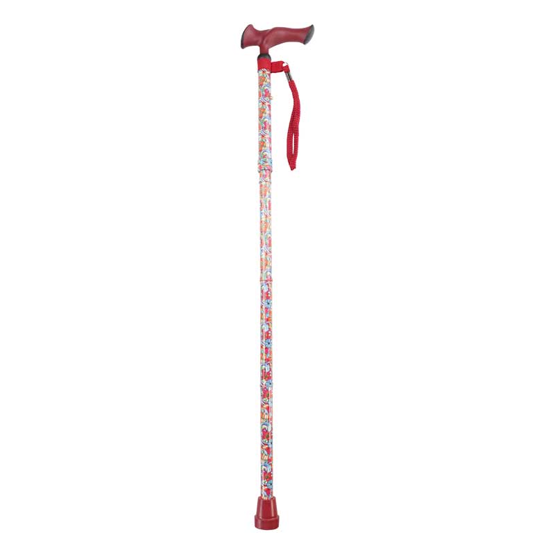 Red Floral Aluminium Walking Stick - WalkingSticks.co.uk
