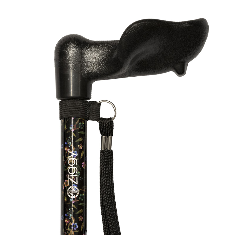 Black Floral Aluminium Walking Stick - WalkingSticks.co.uk