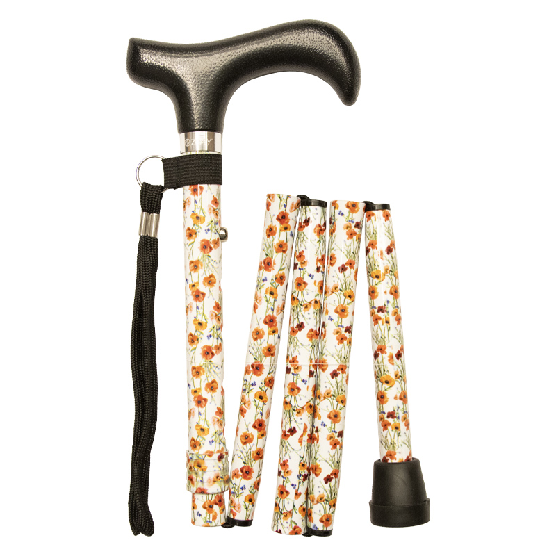 Poppies Adjustable Fold Walking Stick - WalkingSticks.co.uk