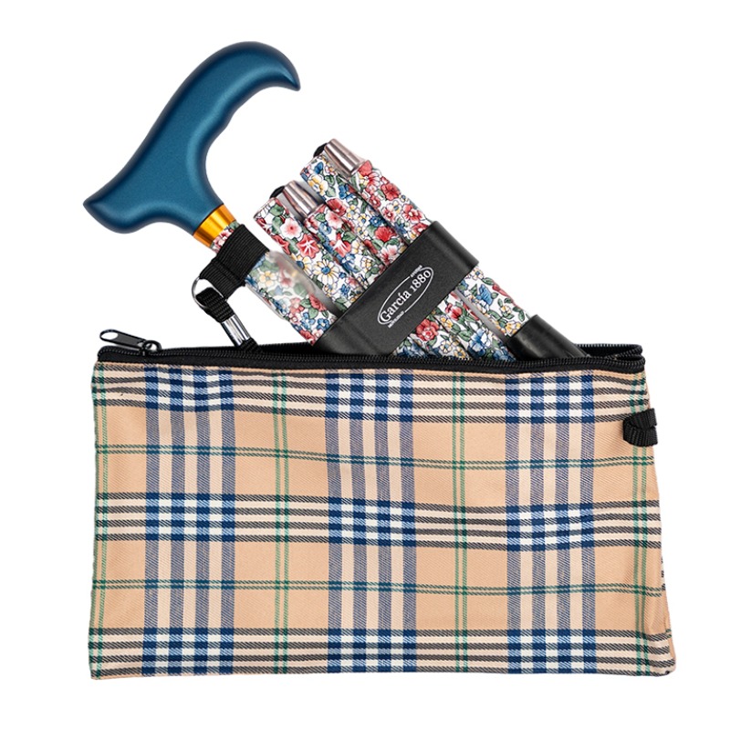 Mini Folding Blue Floral Walking Stick - WalkingSticks.co.uk