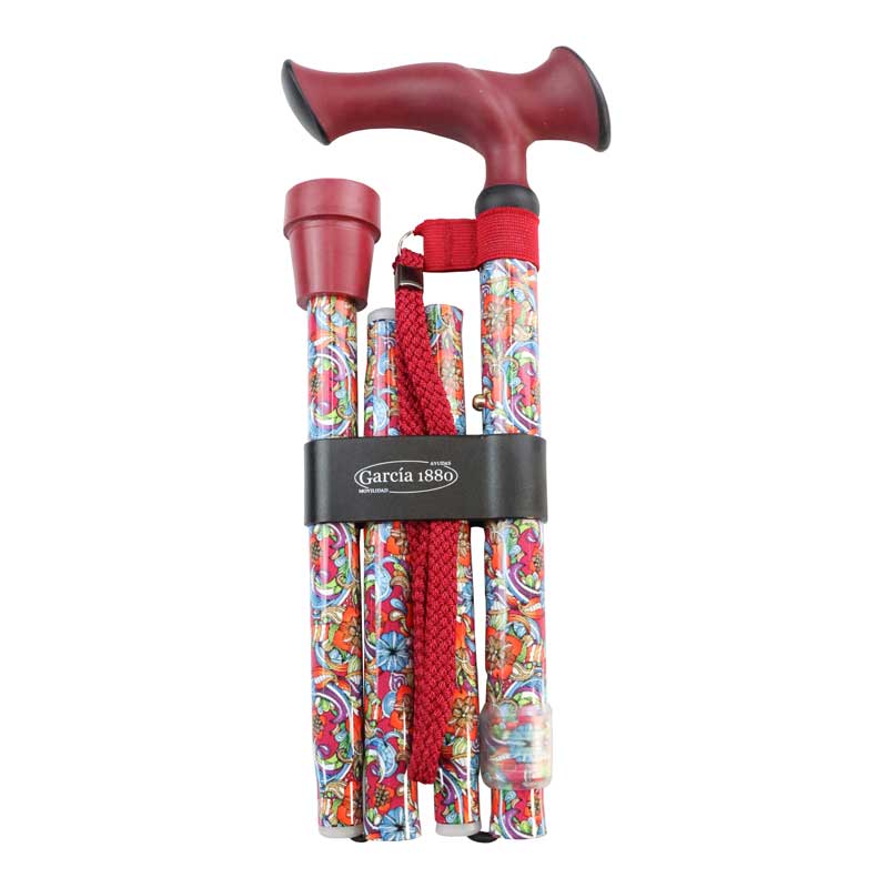 Red Floral Aluminium Walking Stick - WalkingSticks.co.uk