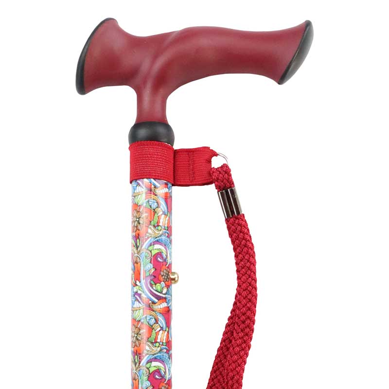 Red Floral Aluminium Walking Stick - WalkingSticks.co.uk