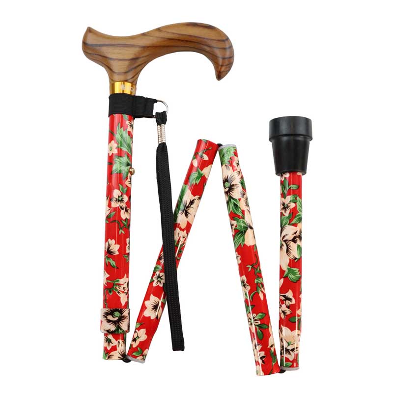 Poppy-Pattern Short Walking Stick - WalkingSticks.co.uk