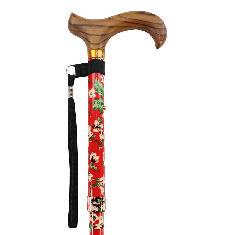 Poppy-Pattern Short Walking Stick - WalkingSticks.co.uk