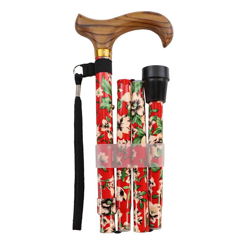 Poppy-Pattern Short Walking Stick - WalkingSticks.co.uk